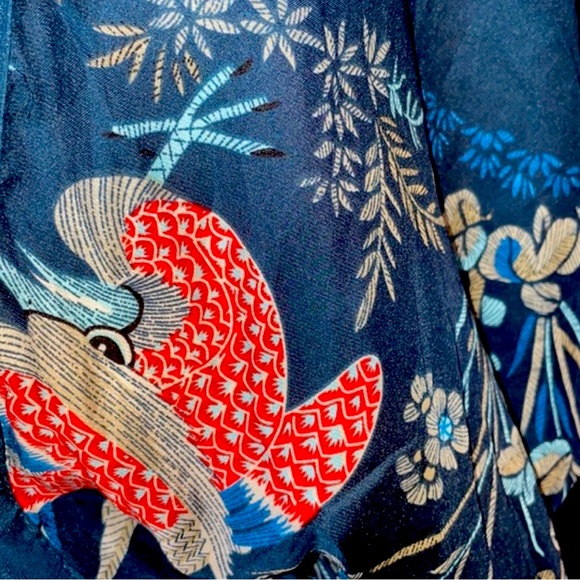 Jackets & Coats | Zara Kimono Duster Navy Blue With Japanese Print ...